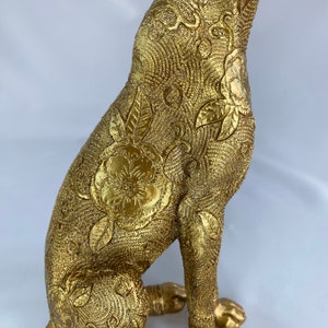 Flower Embroidered Sitting Gold Panther Statue | Animal Statue for ...