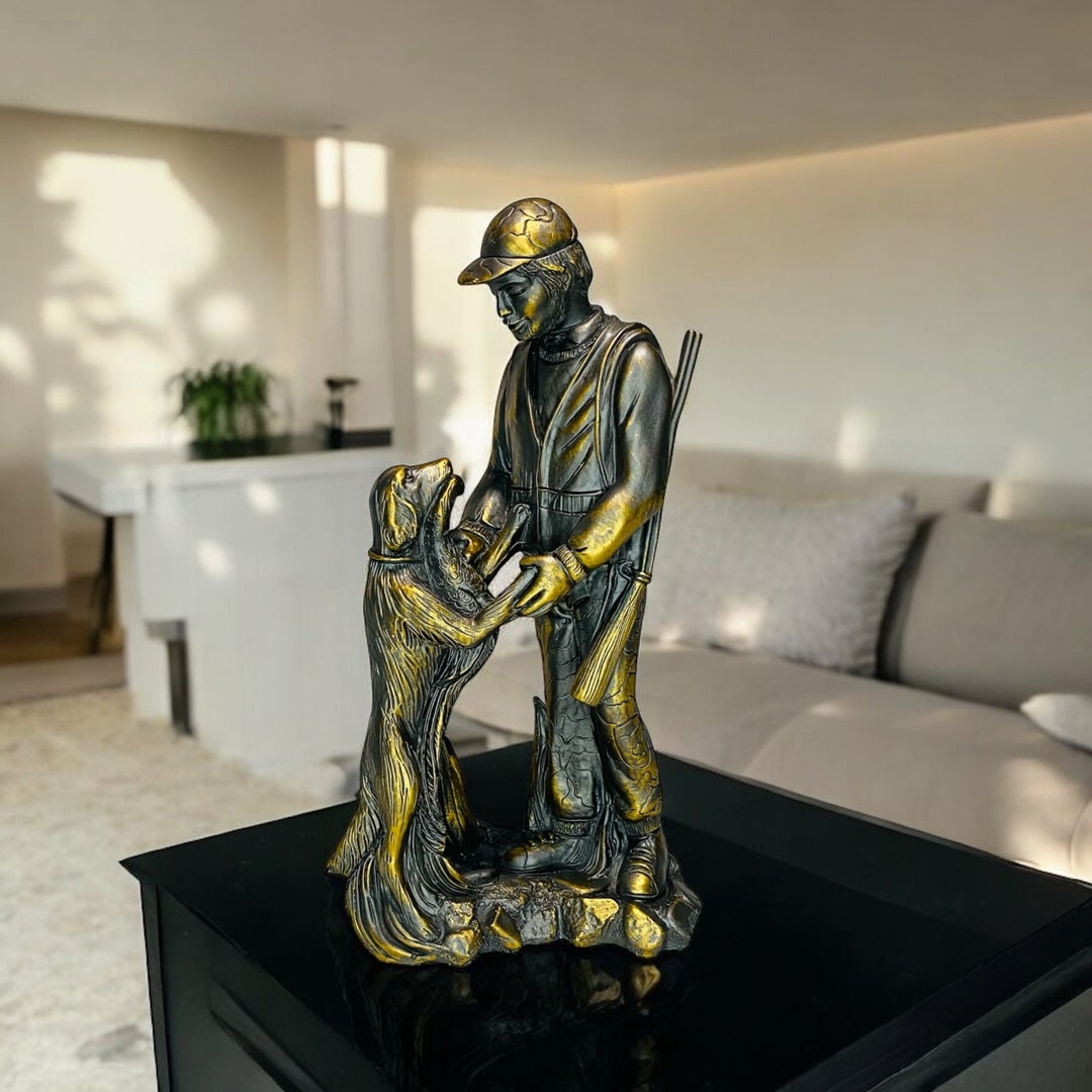 Hunter and Hound Sculpture | Hunting Statue | Hunter With Dog Figurine ...