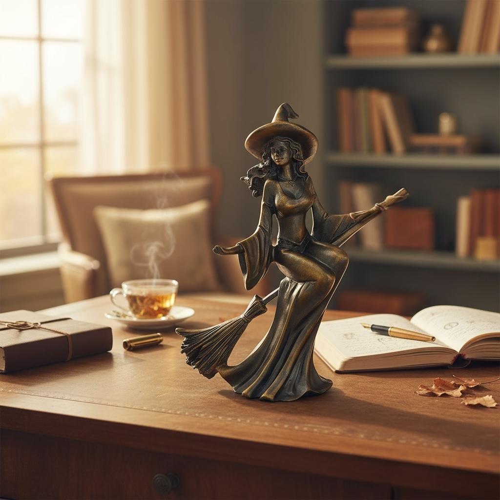 Witch Figure With Broom | Witch Statue for Desk Decor | Halloween Gift ...