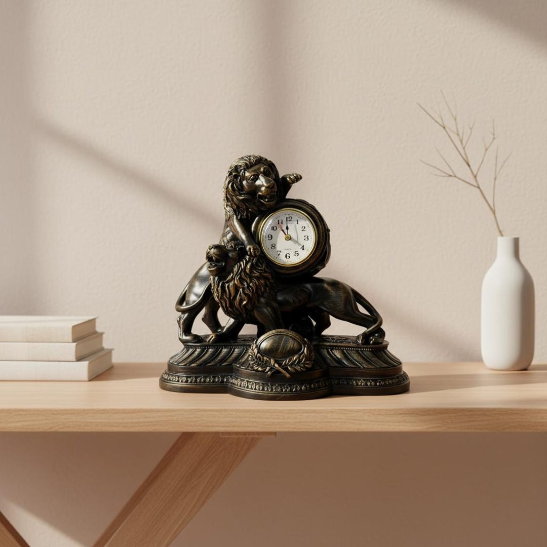 Lion Desk Clock | Regal Lion Sculpture With Clock | Vintage Office ...