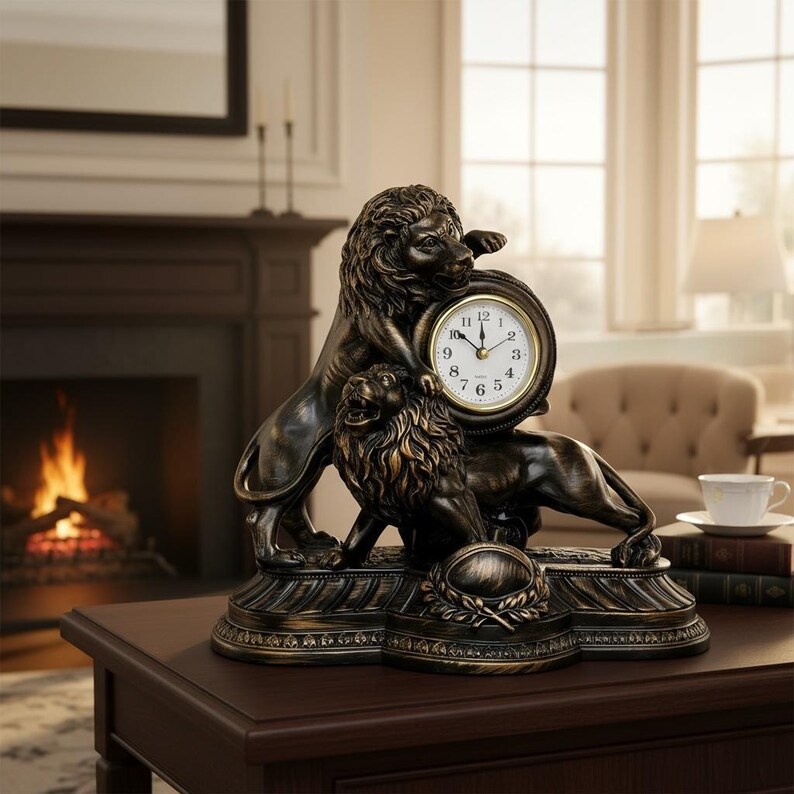 Lion Desk Clock | Regal Lion Sculpture With Clock | Vintage Office ...