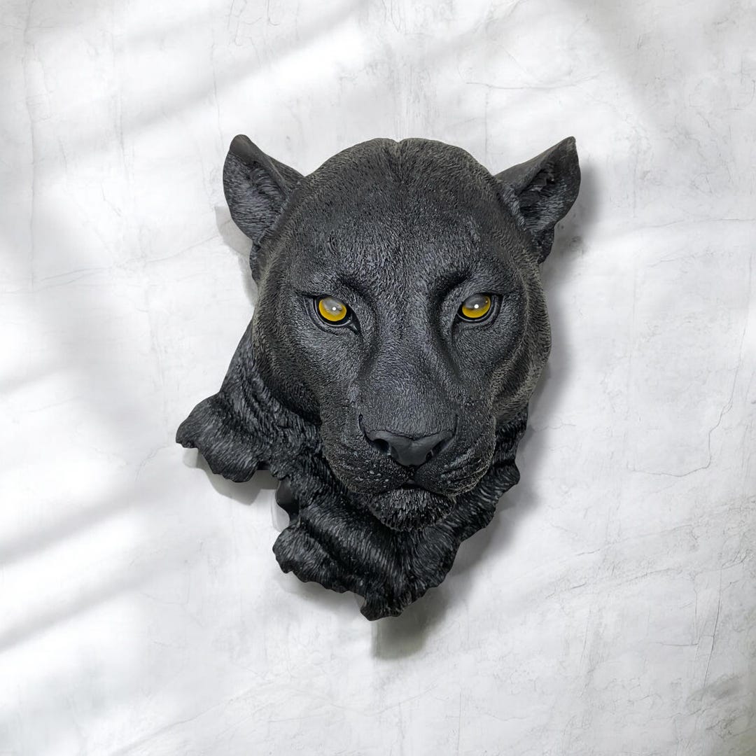 Black Puma Head Wall Decor | Animal Figurine Wall Hanging | Home Office ...