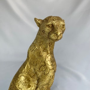 Flower Embroidered Sitting Gold Panther Statue | Animal Statue for ...
