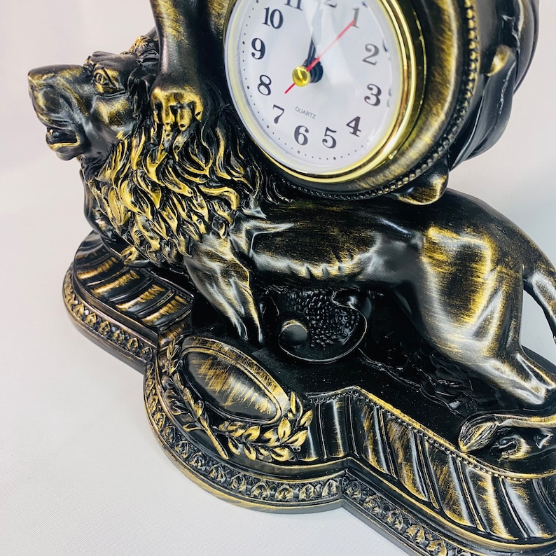 Lion Sculpture and Table Clock Lion Desk Clock for Table Decoration 2 ...