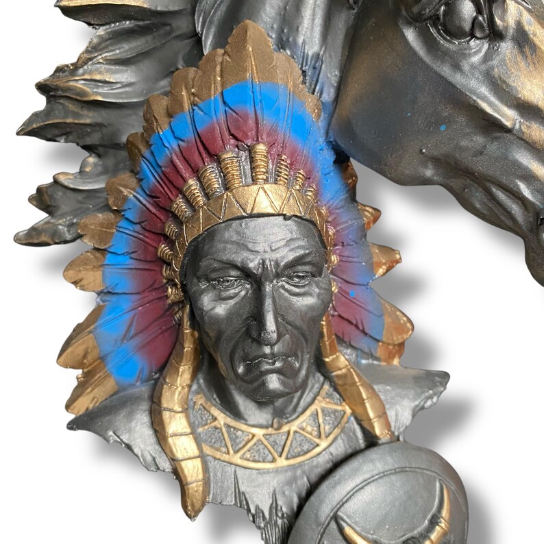 Handmade Native American Warrior & Horse Statue | Western Art Decor - Etsy