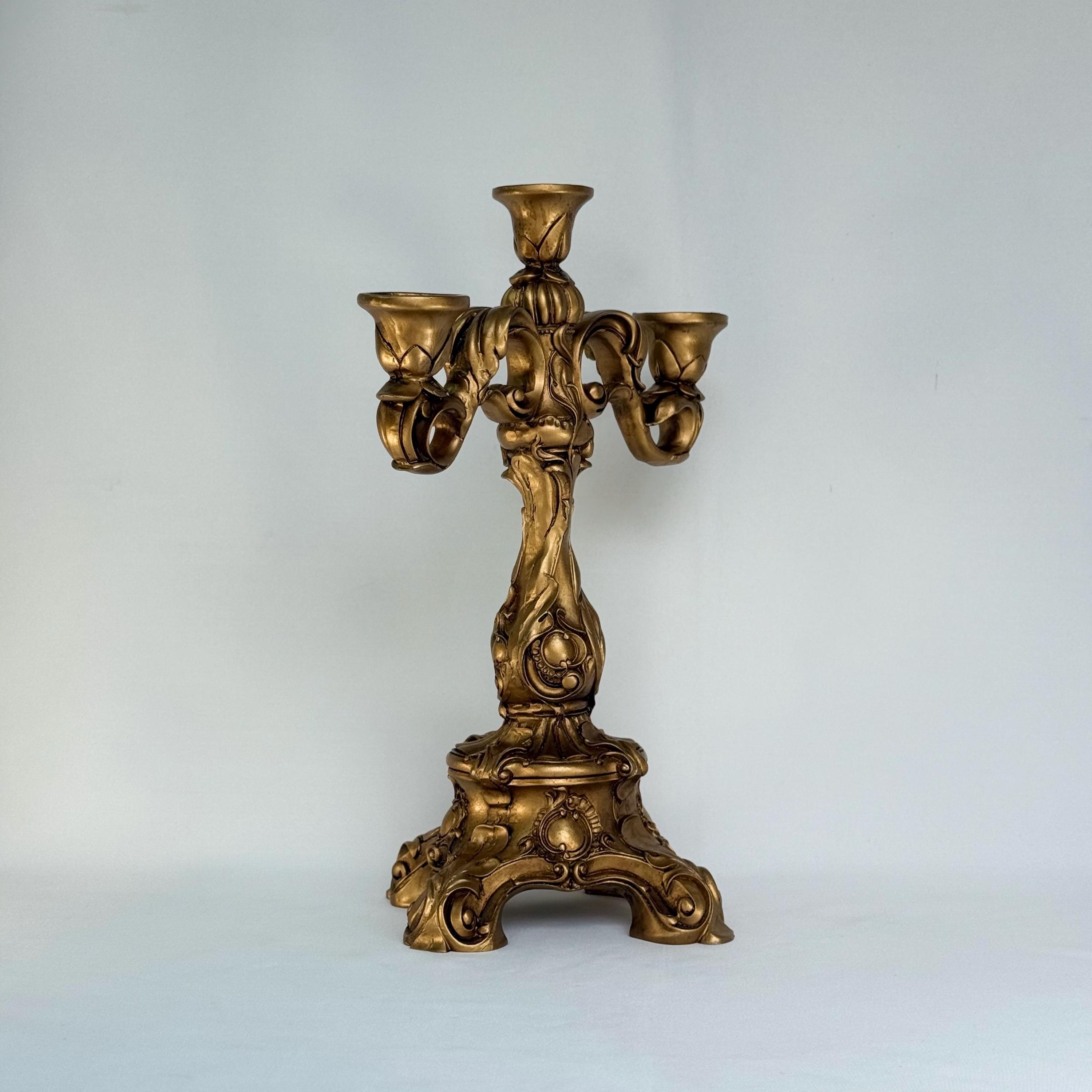 Antique Vintage Gold 3 Arm Candle Holder | Three Branched Candelabra ...