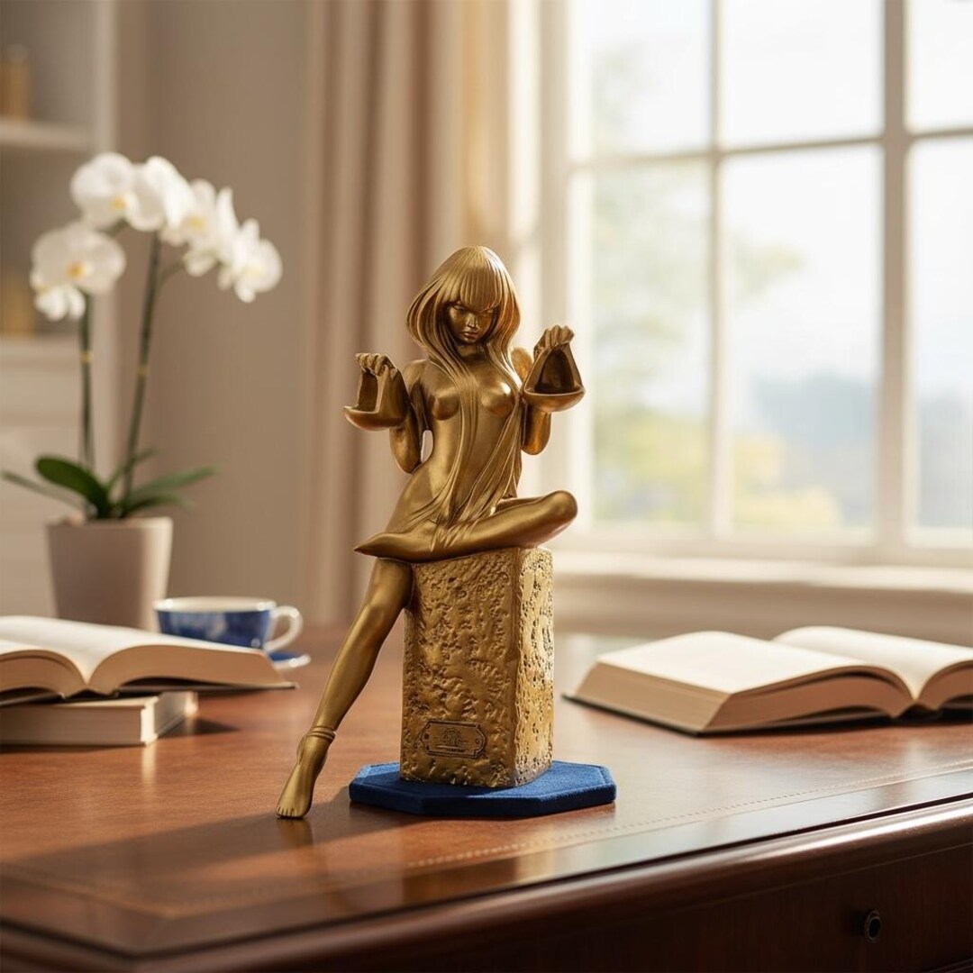 Libra Goddess Statue | Golden Zodiac Figurine | Abstract Balance Lady ...