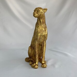 Flower Embroidered Sitting Gold Panther Statue | Animal Statue for ...