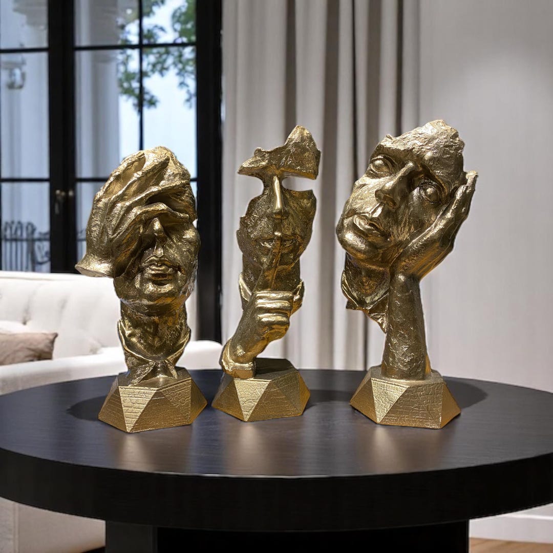 See No Evil Hear No Evil Speak No Evil Statue | Face Mask Sculpture Set ...