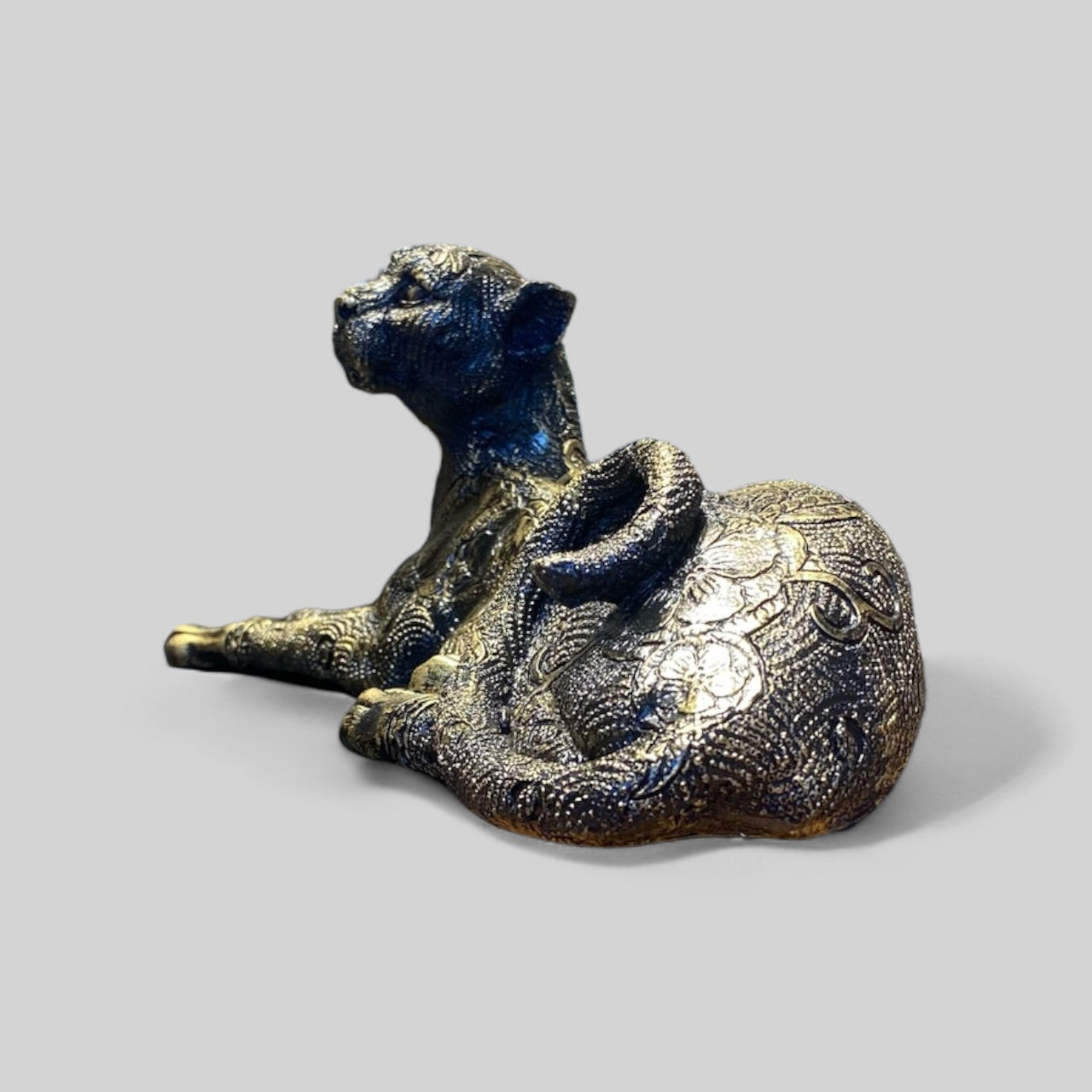 Flower Embroidered Reclining Black Panther Statue Animal Figurine for ...