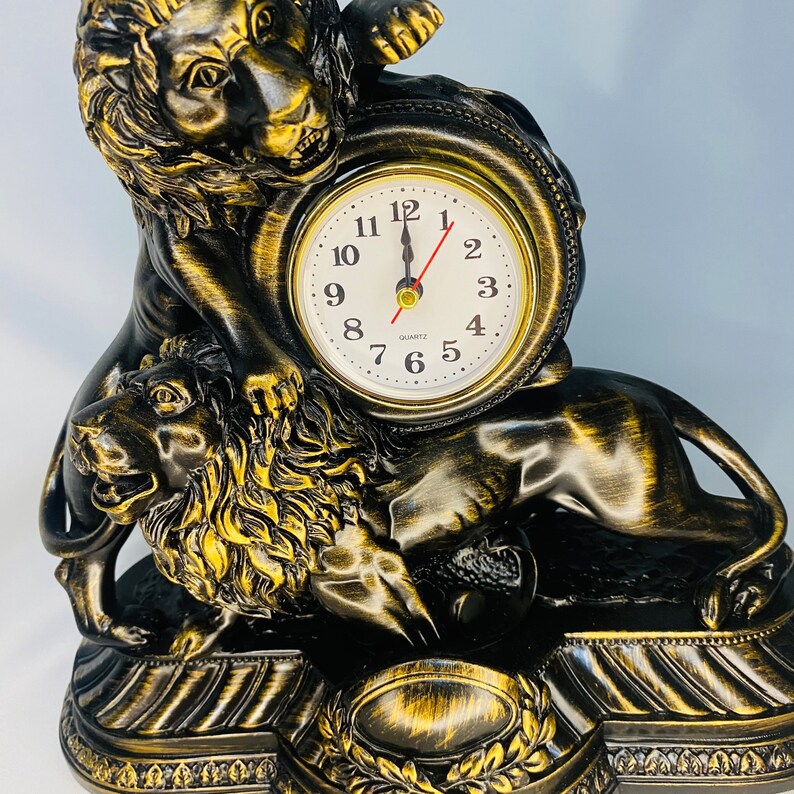 Lion Sculpture and Table Clock Lion Desk Clock for Table Decoration 2 ...