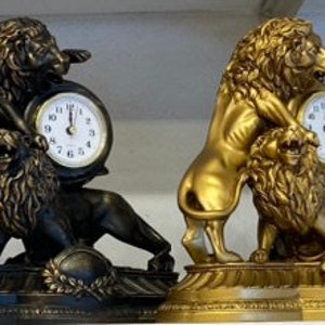 Lion Sculpture and Table Clock Lion Desk Clock for Table Decoration 2 ...