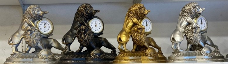 Lion Sculpture and Table Clock Lion Desk Clock for Table Decoration 2 ...