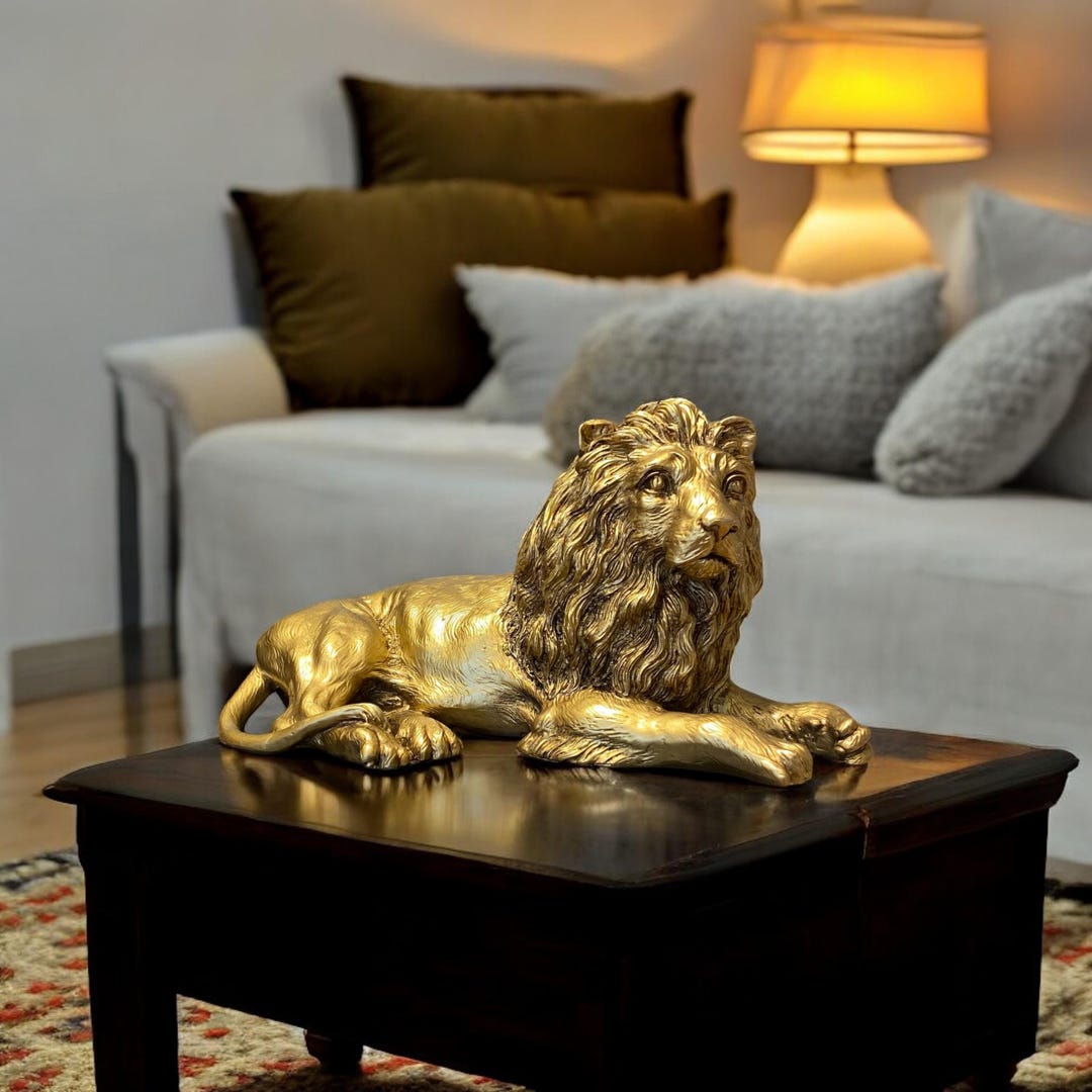 Realistic Lying Lion Statue Animal Figurine for Table Desk Showpiece ...