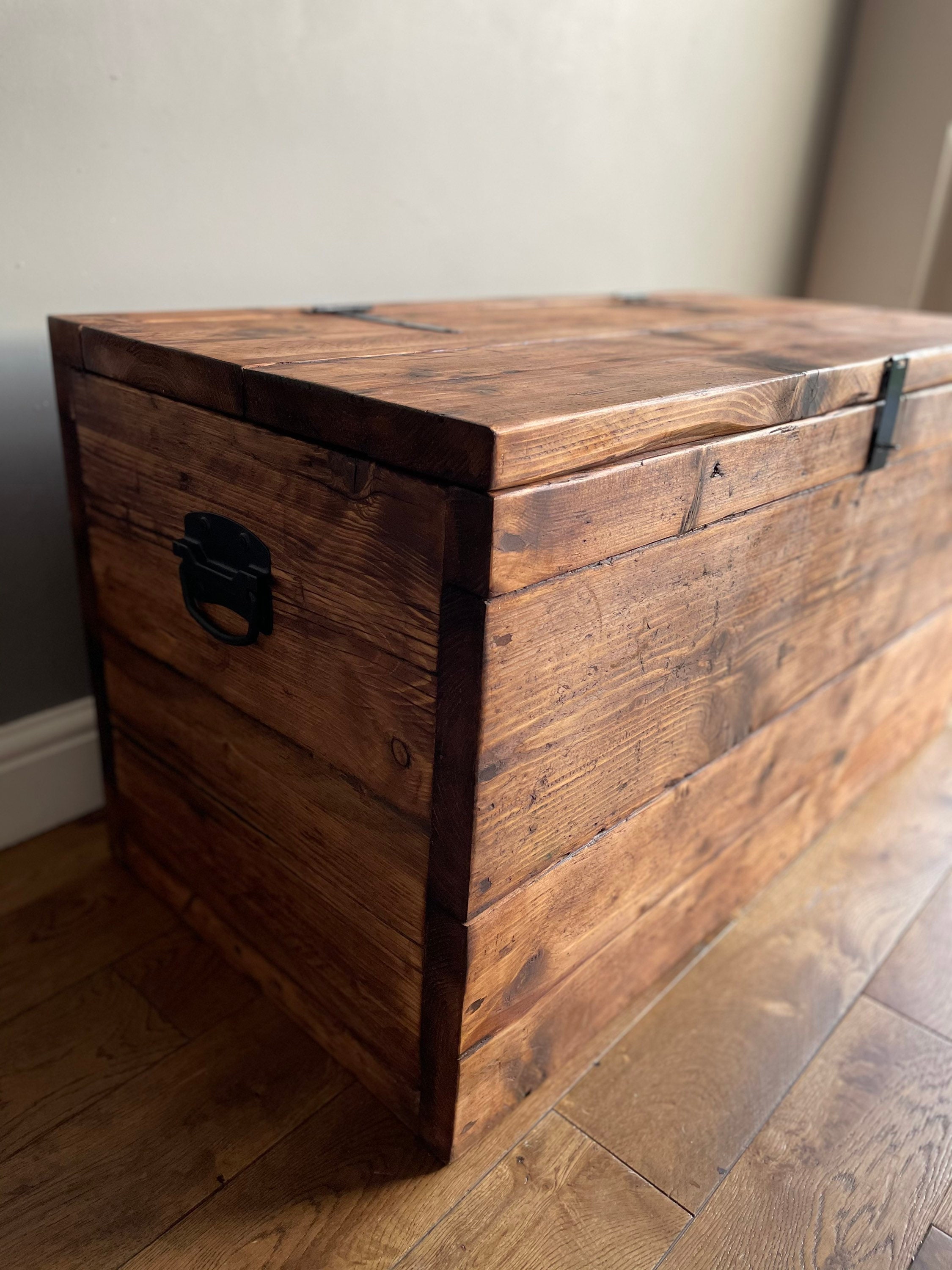 Reclaimed solid wood blanket box ottoman storage Rustic | Etsy