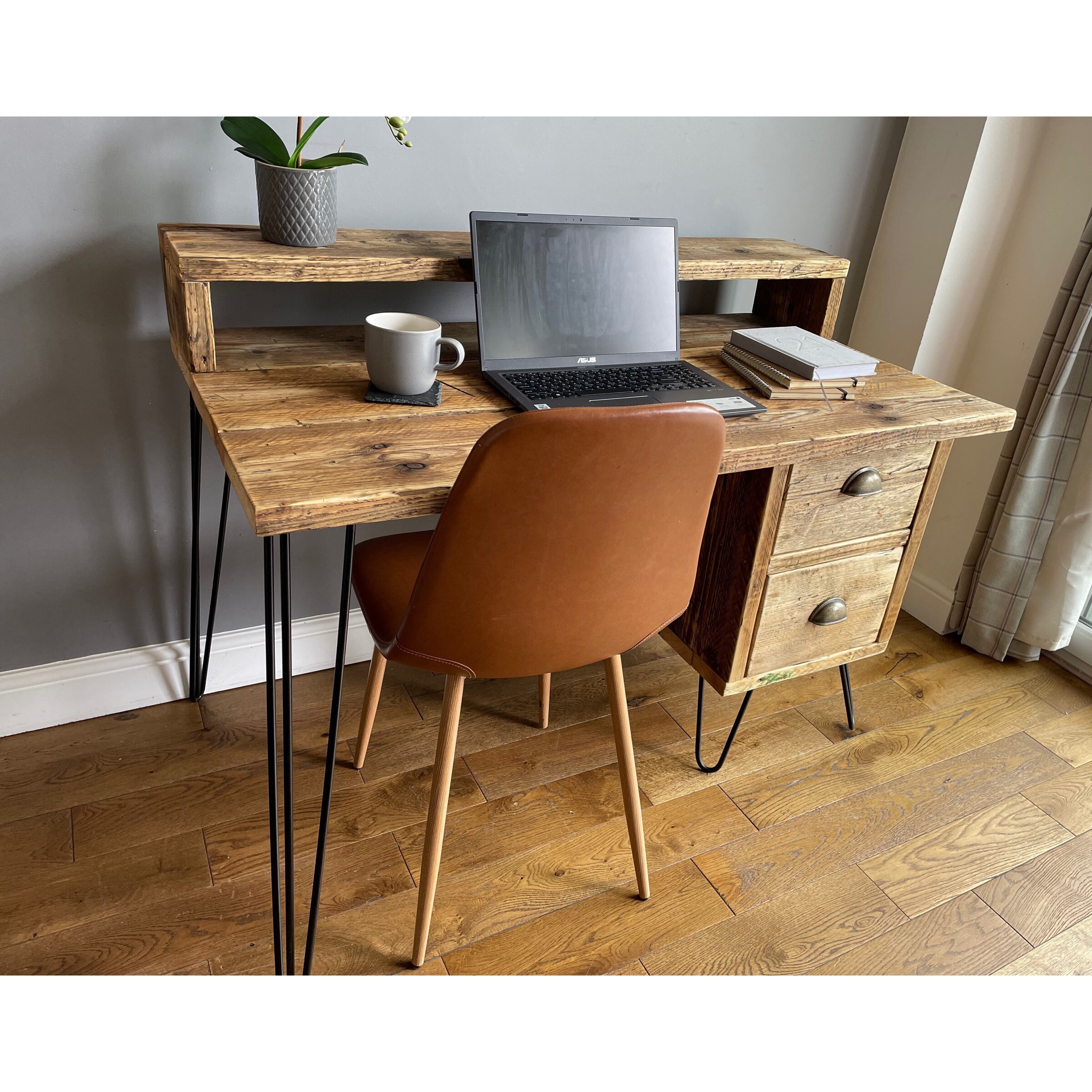Industrial reclaimed solid wood desk with side drawers | Etsy