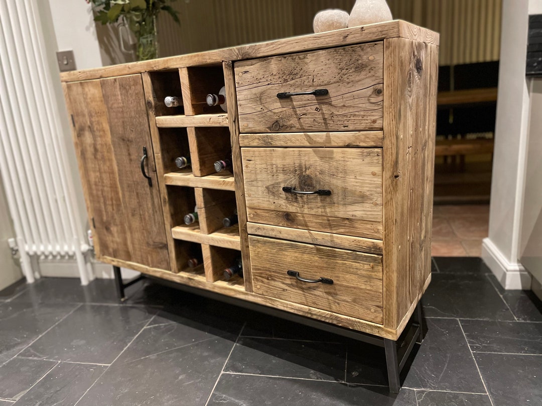 Reclaimed Solid Wood Side Board With Industrial Steel Legs | Rustic ...