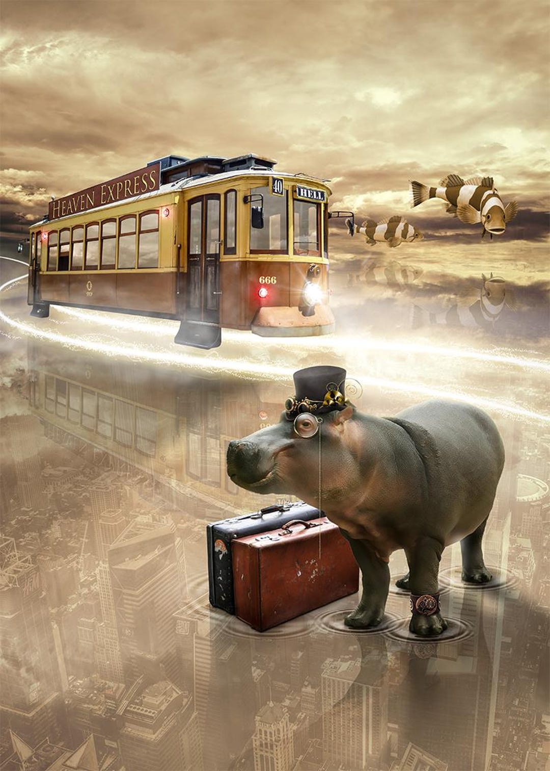 Steampunk Hippo Train to Hell Poster 003_2018 - Etsy