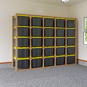 DIY 27 Gallon Tote Storage Rack Plans for 25 Totes, Tote Garage Storage ...