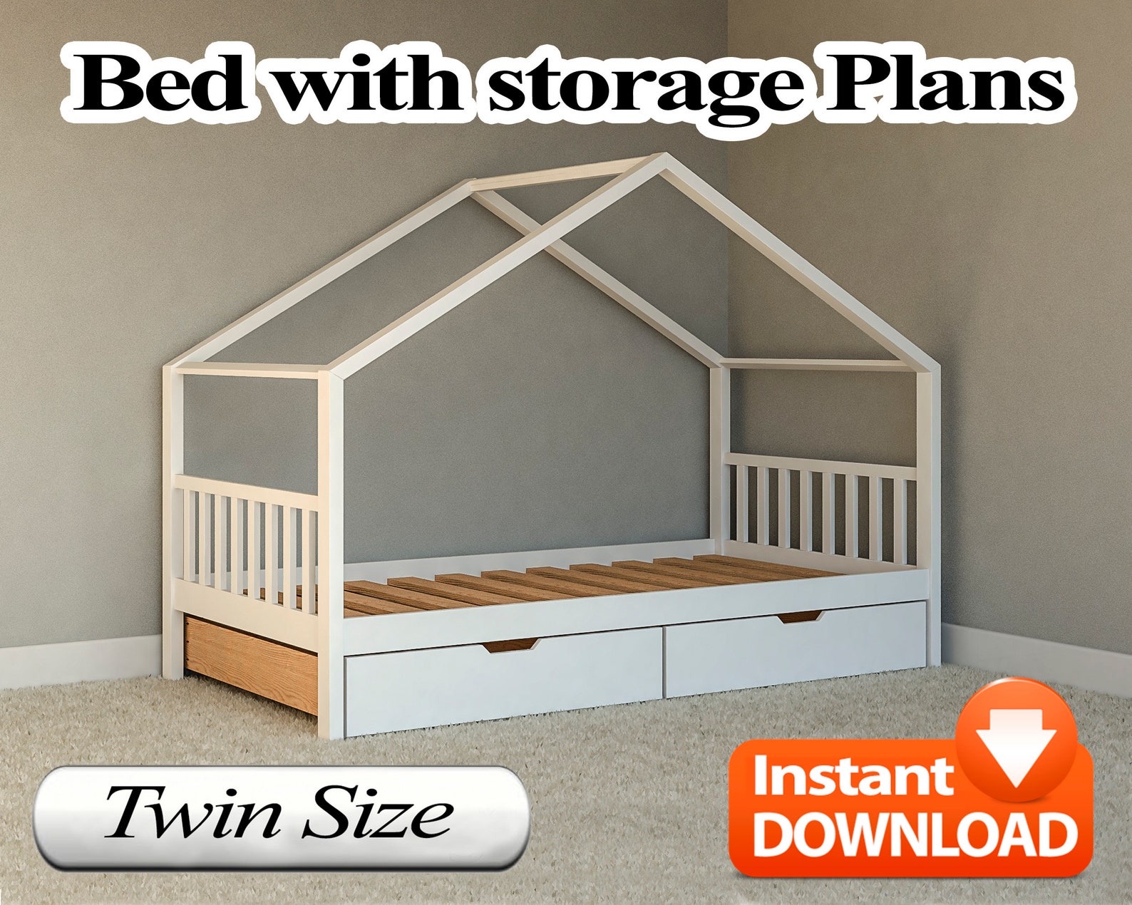 Twin Bed Plan With Storage PDF DIY - Etsy