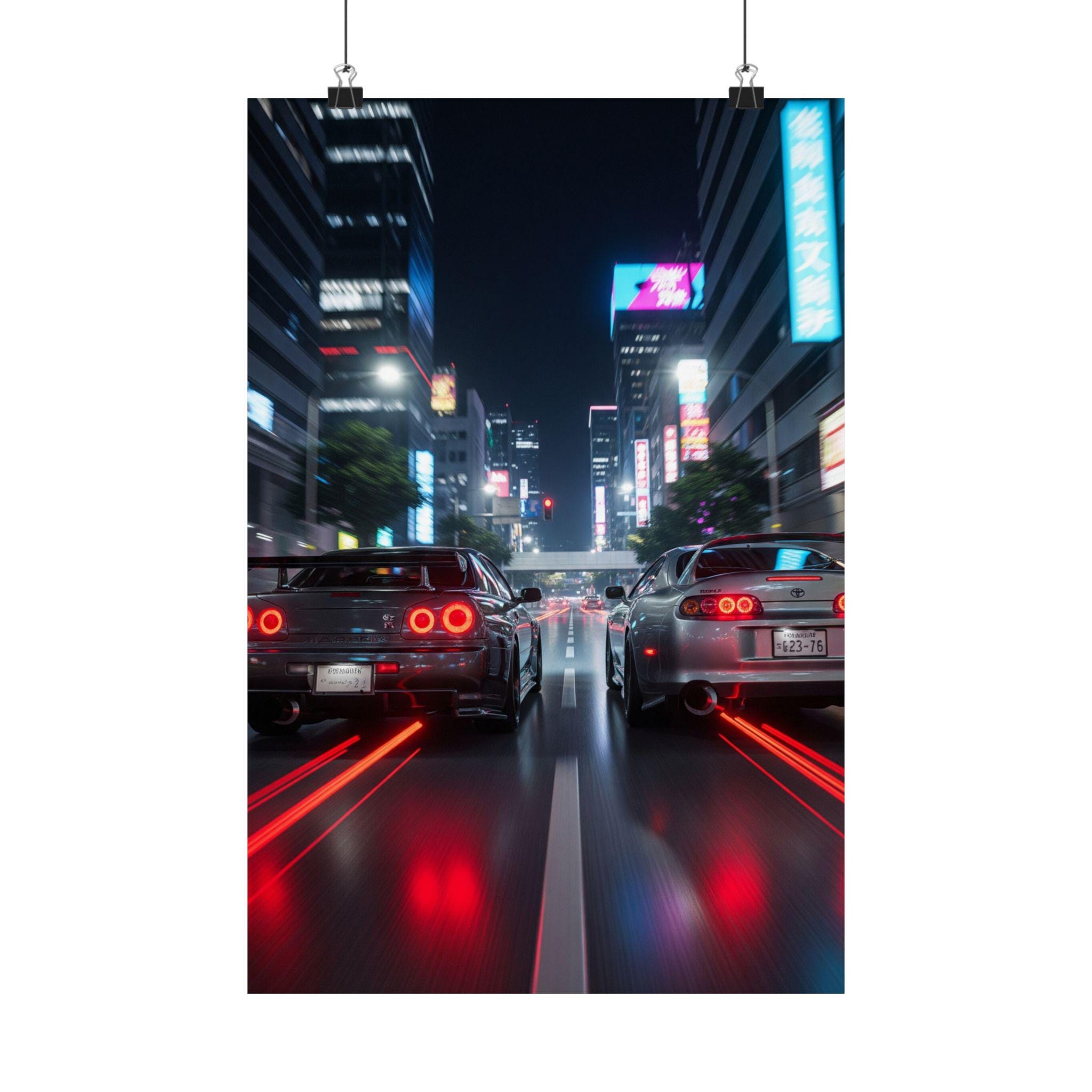 Urban Nightlife Poster, Luxury Car Art Print, Street Racing Wall Decor ...
