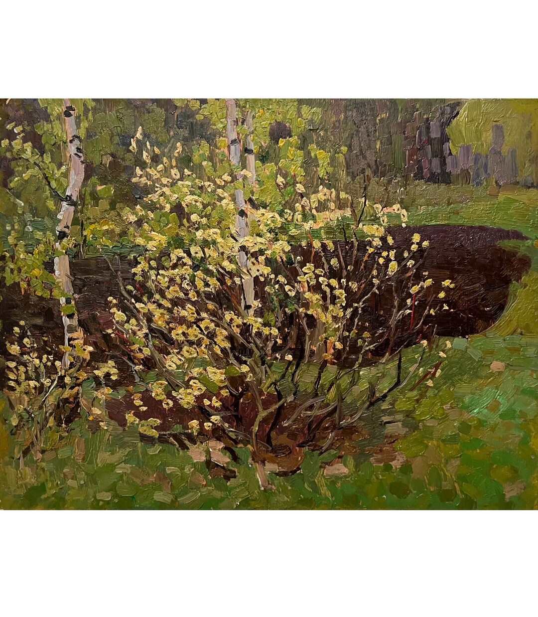 Original 1970s Ukrainian Spring Landscape Oil Painting - Vintage Green ...