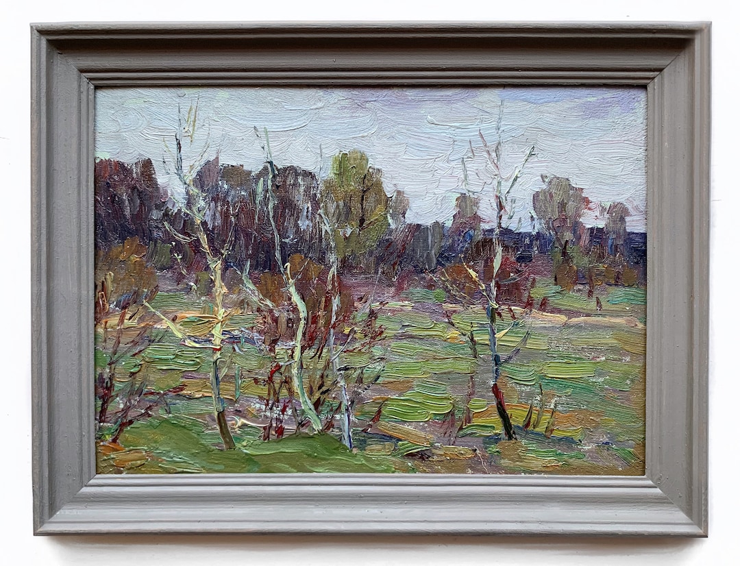 EVENING NATURE PAINTING Framed Spring Landscape Vintage Original Oil ...