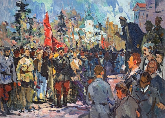 SOVIET SOLDIERS ART Military scene painting antique original | Etsy