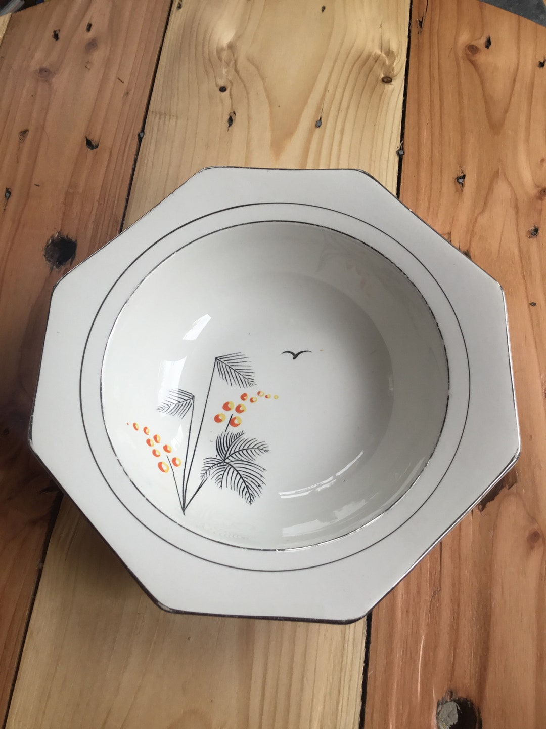 Art Deco Palissy Pottery Hand Painted Large Octagonal Bowl Circa 1930’s ...