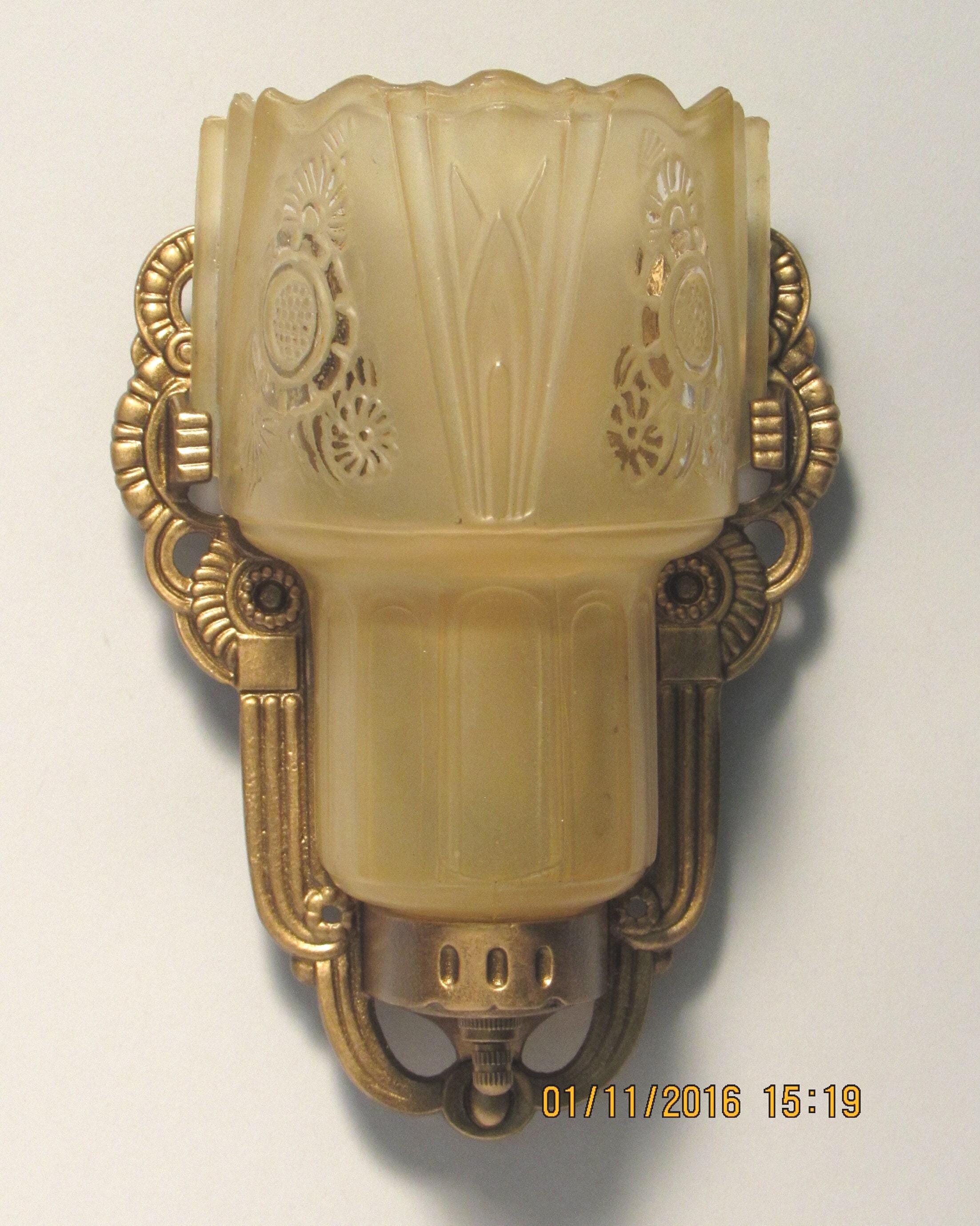 Pair Art Deco Wall Sconces by Lightolier: Restored Slip Shade Lighting ...