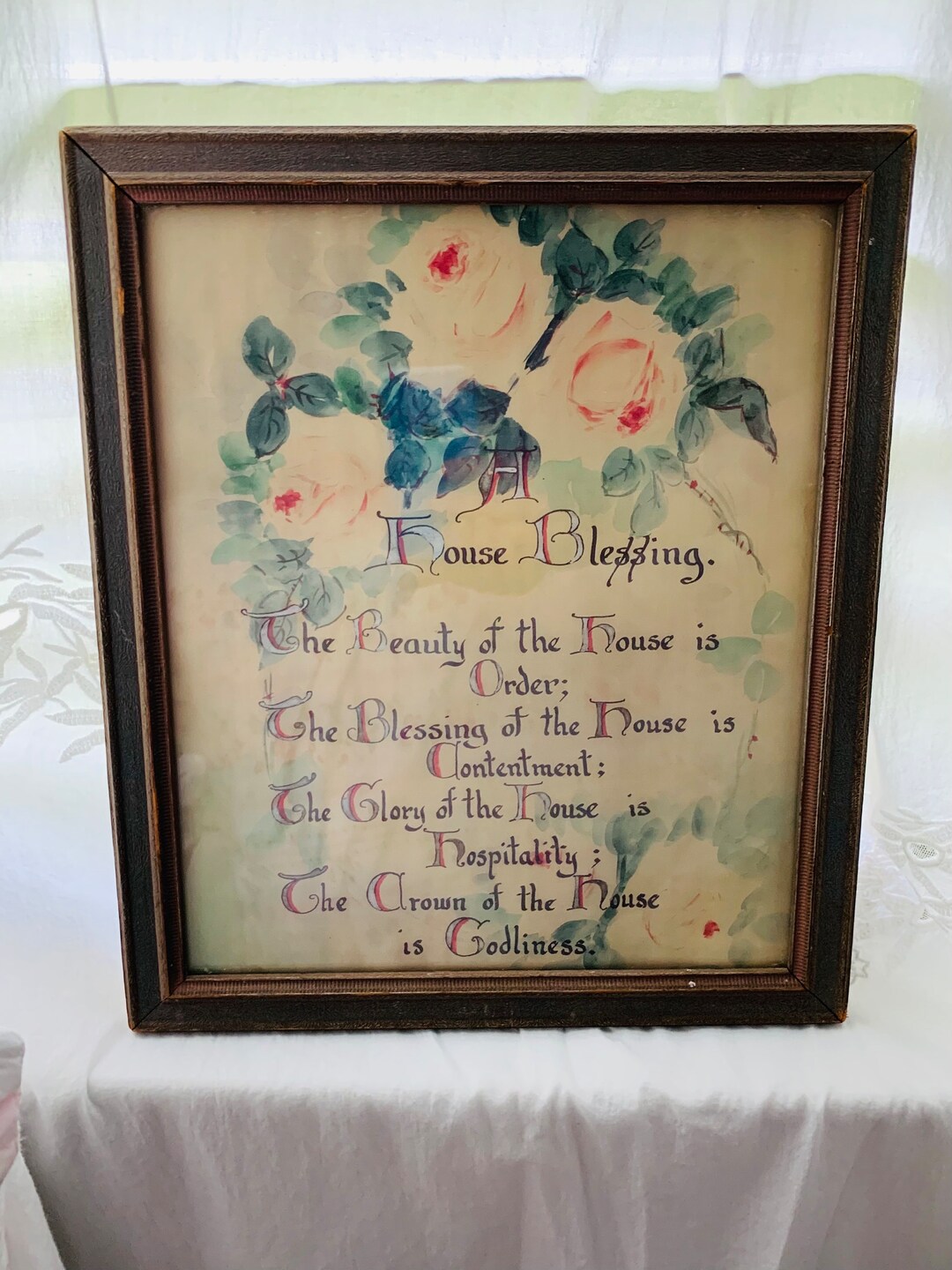 Vintage House Blessing Victorian Style Motto W/ Roses Water Color ...