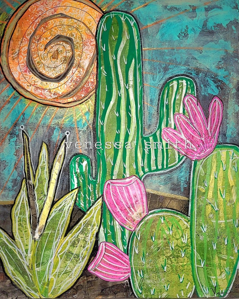 Cactus Art Desert Bloom Desert Landscape Nursery Art - Etsy