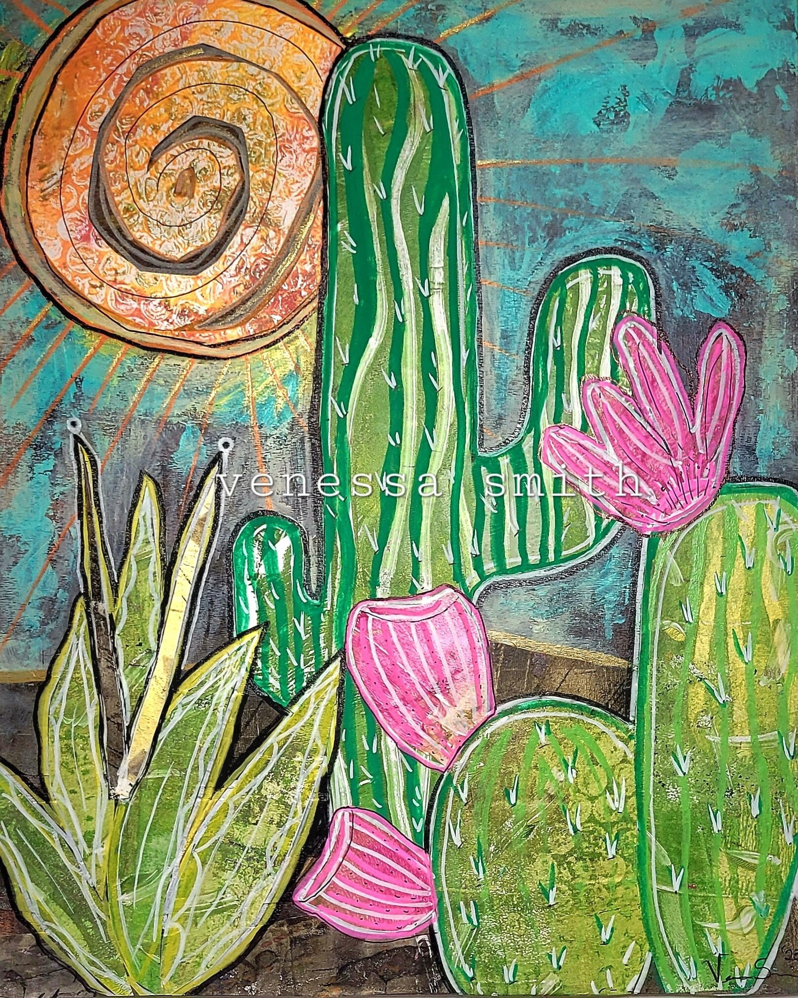 Cactus Art Print: Desert Bloom Landscape, Southwest Nursery Decor - Etsy