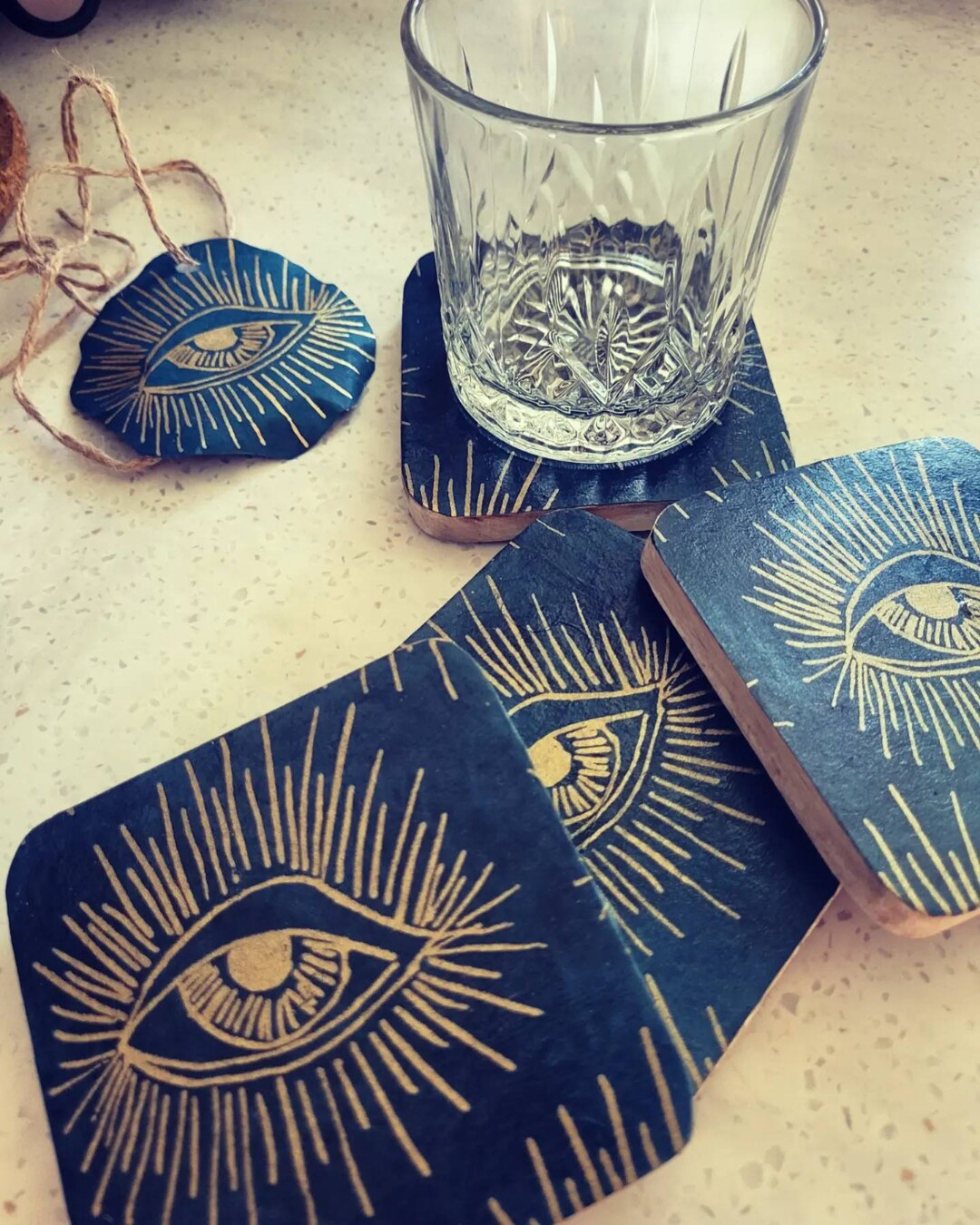 Coasters Evil Eye Golden Eye Mystical Kitchen Coasters - Etsy