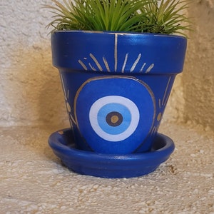 Hand Painted Evil Eye Terracotta Planter With Drainage Plate - Etsy