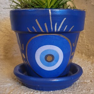 Hand Painted Evil Eye Terracotta Planter With Drainage Plate - Etsy