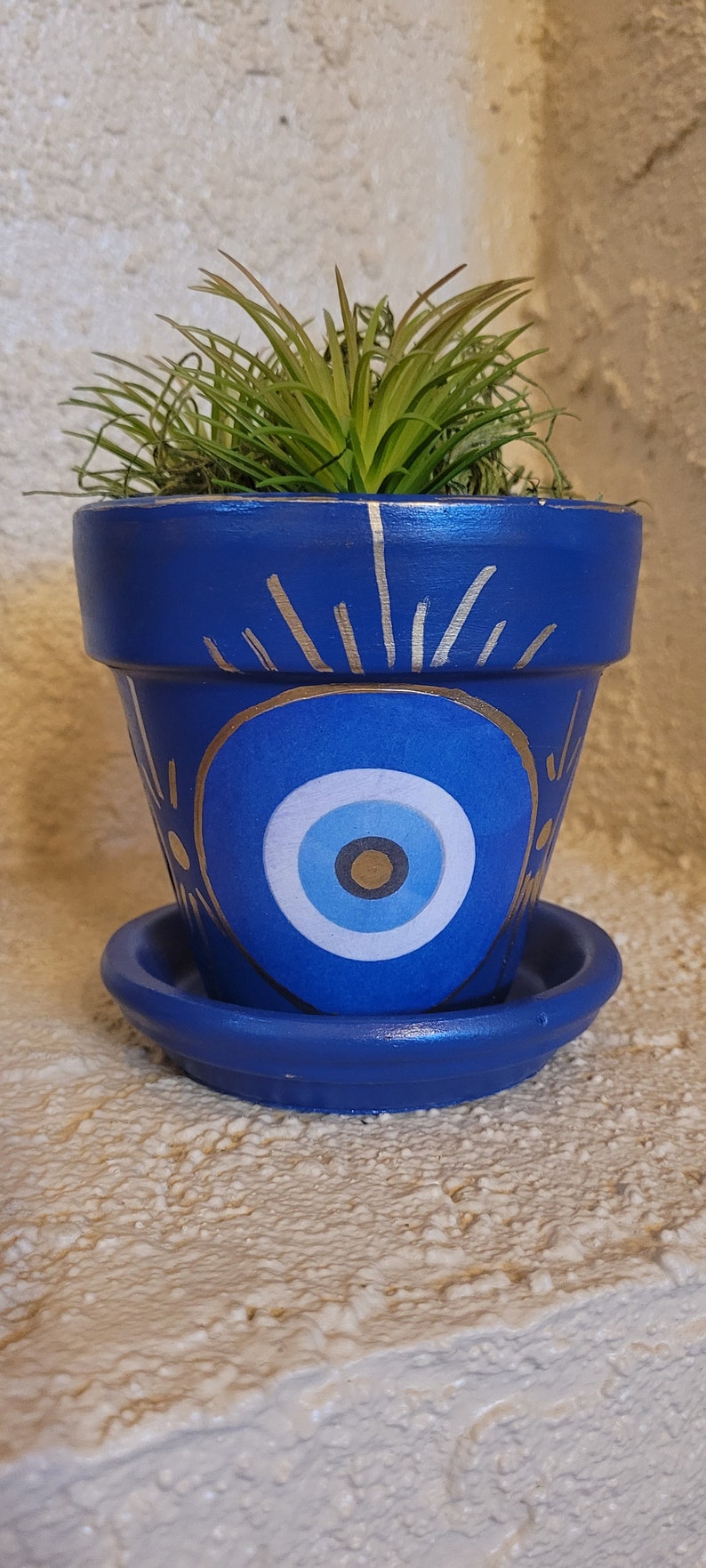 Hand Painted Evil Eye Terracotta Planter With Drainage Plate - Etsy