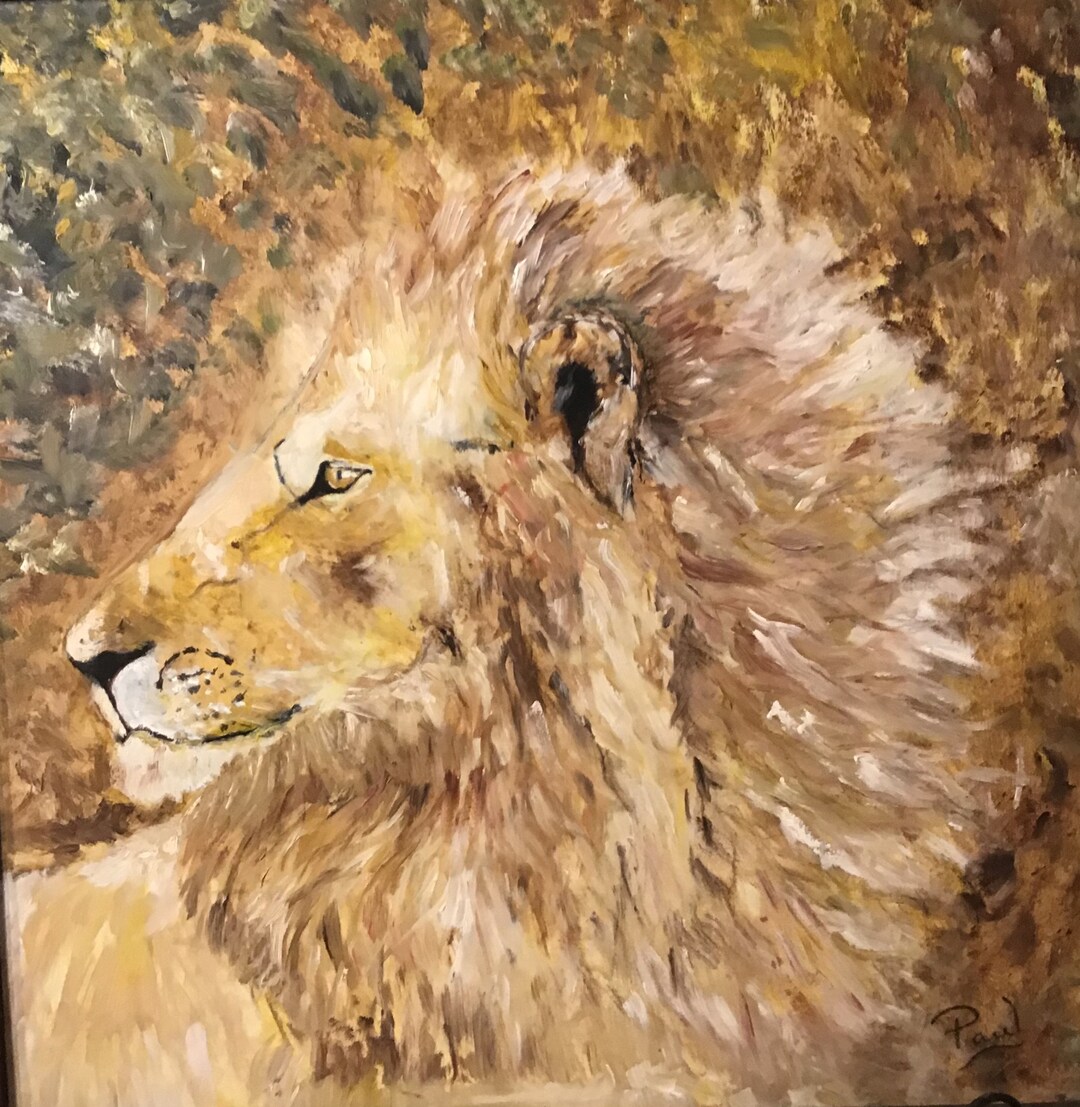 Lion Handpainted in Oil on Wood - Etsy