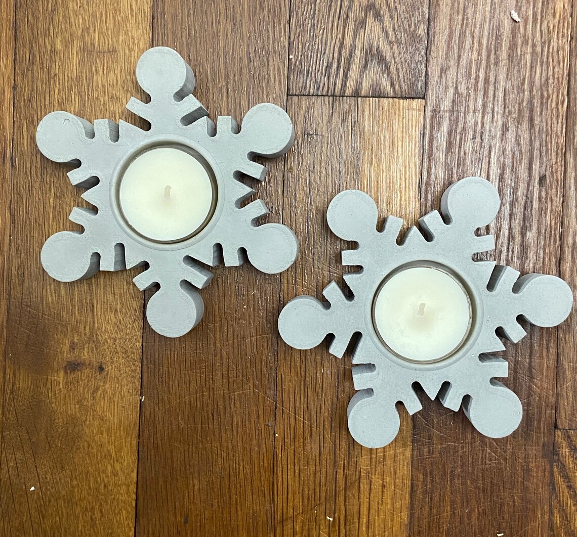 Set of 2 Concrete Snowflake Candleholders Festive Holiday | Etsy