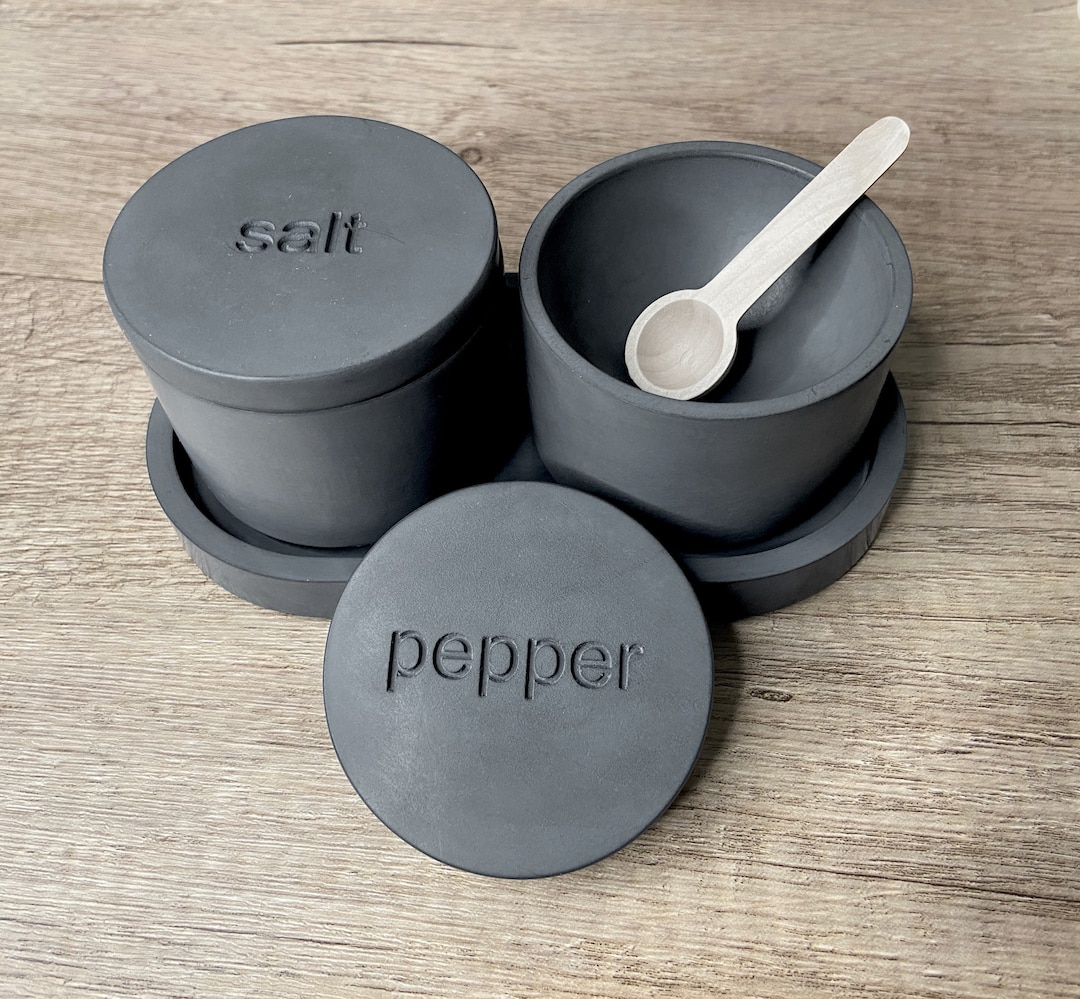 Set of Salt & Pepper Cellars With Lids Concrete Pinch Pot Cement Lidded ...