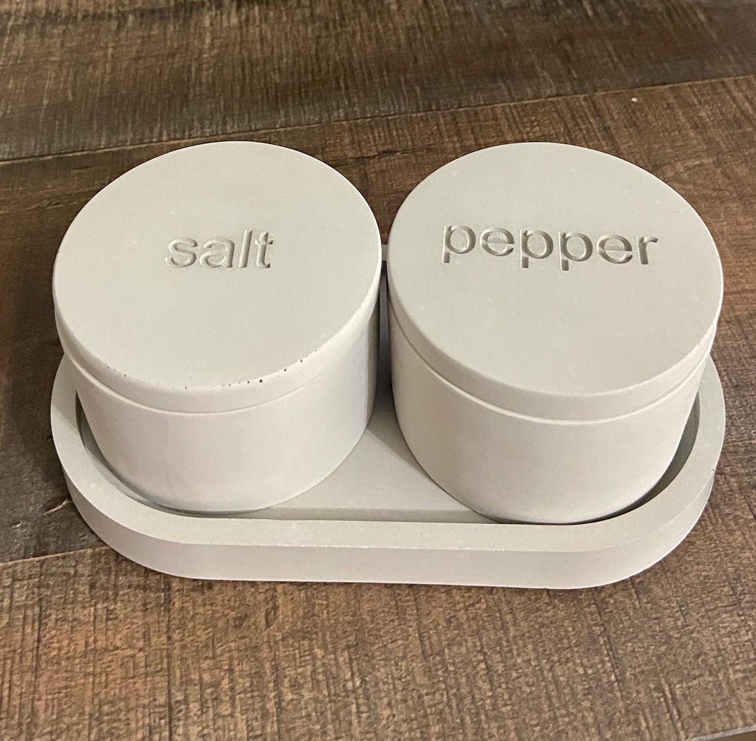 Set of Salt & Pepper Cellars With Lids Concrete Pinch Pot Cement Lidded ...