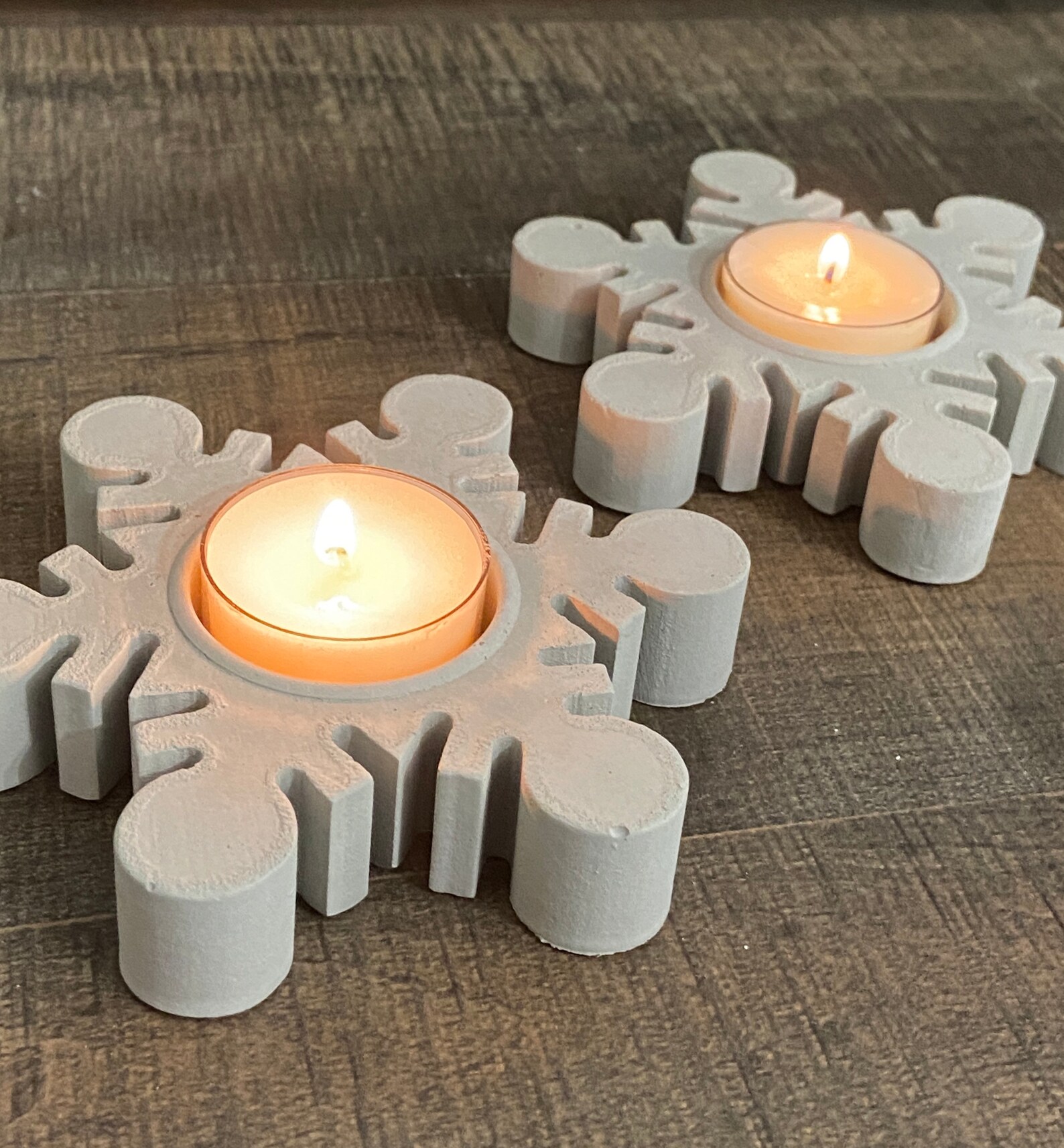 Set of 2 Concrete Snowflake Candleholders Festive Holiday | Etsy