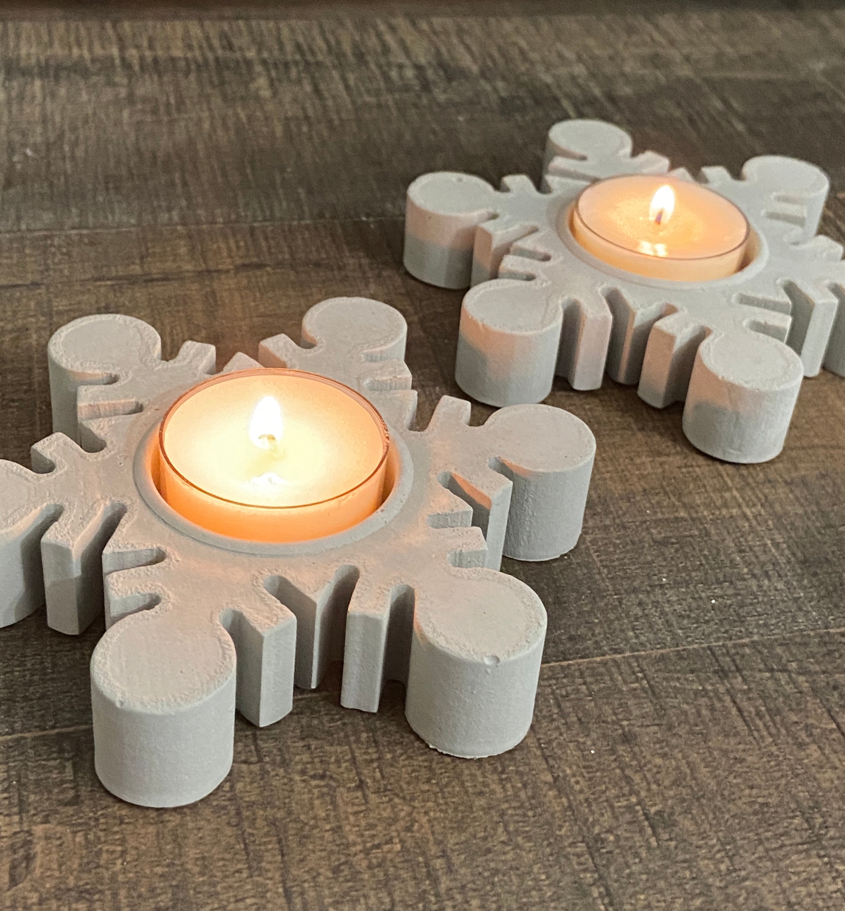 Set of 2 Concrete Snowflake Candleholders Festive Holiday | Etsy