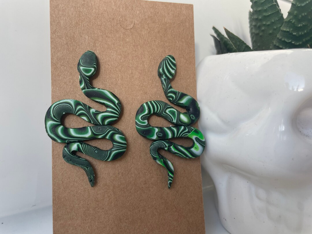 Psychedelic Swirls Snakes Black White Green Mokume - Etsy