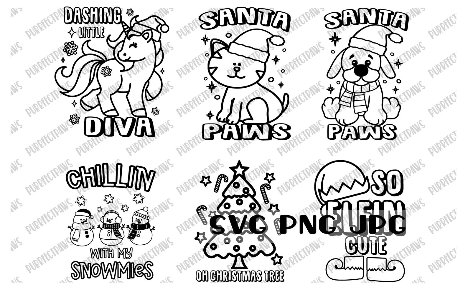 Christmas Coloring Bundle SVG Coloring Page Digital Image - Etsy