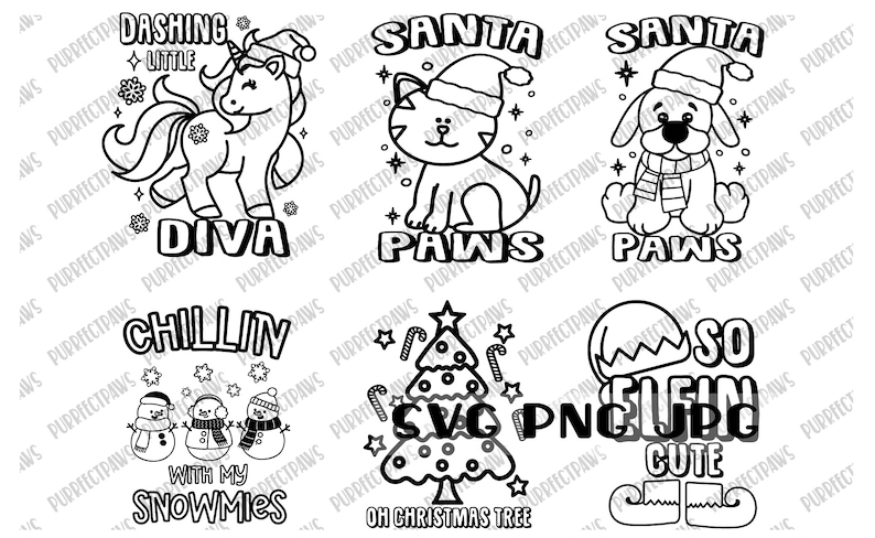 Christmas Coloring Bundle SVG, Coloring Page, Digital Image Instant ...