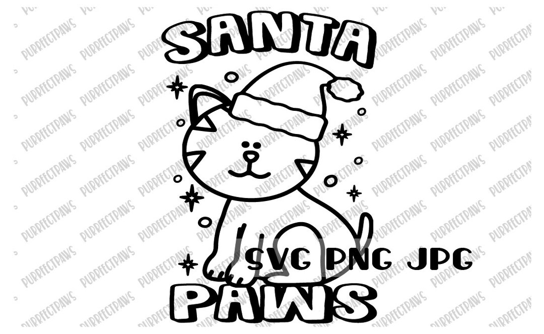 Santa Paws Christmas Coloring SVG, Coloring Page, Cat, Christmas ...