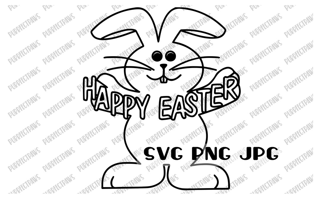 Happy Easter Bunny Coloring SVG, Coloring Digital Cut File, Sublimation ...