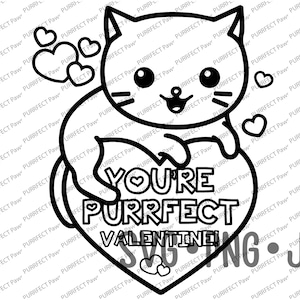 You're Purrfect Valentine Kawaii Svg, Valentine Coloring, Hearts ...