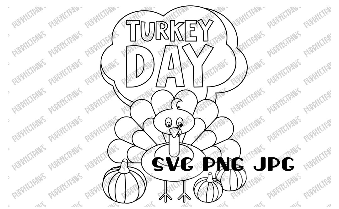 Turkey Day Coloring SVG, Coloring Page, Happy Thanksgiving, Cartoon ...